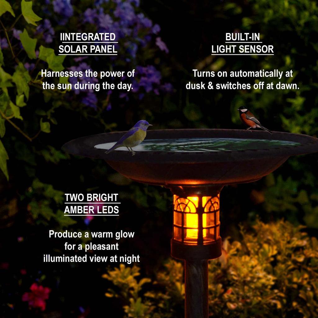 Solar Lighted Bird Bath for Yard and Garden - Antique Brushed Bronze ...